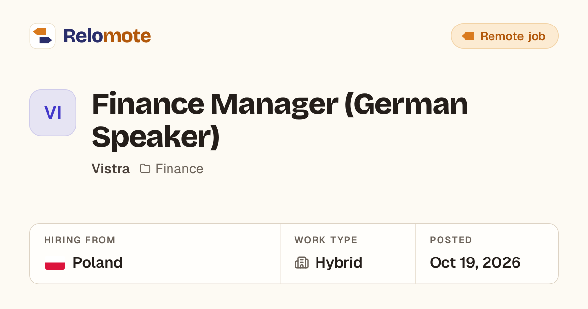 Finance Manager (German Speaker) at Vistra | Relomote