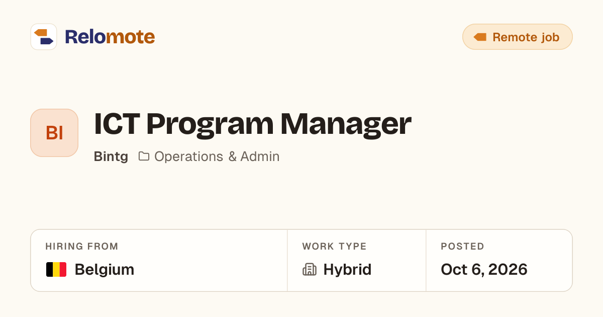 ICT Program Manager at Bintg | Relomote