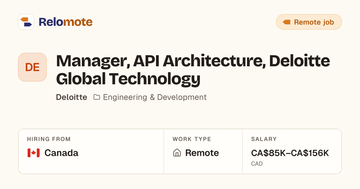 Manager, API Architecture, Deloitte Global Technology at Deloitte