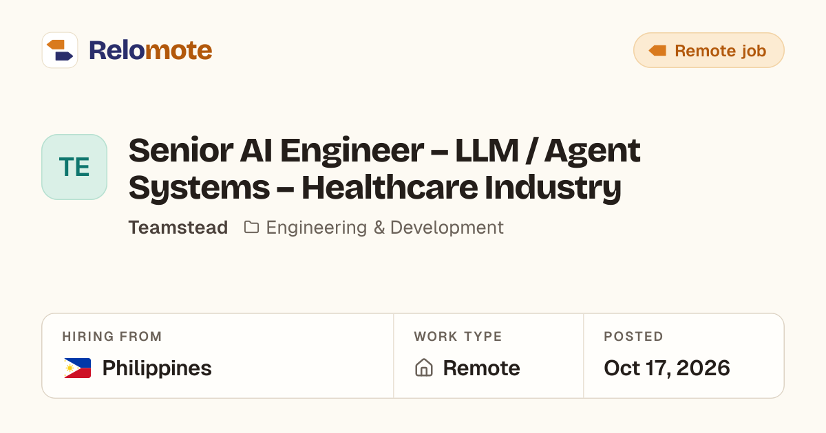Senior AI Engineer – LLM / Agent Systems – Healthcare Industry at…