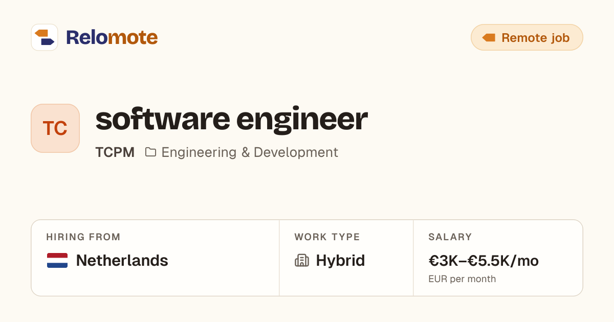 software engineer at TCPM | Relomote