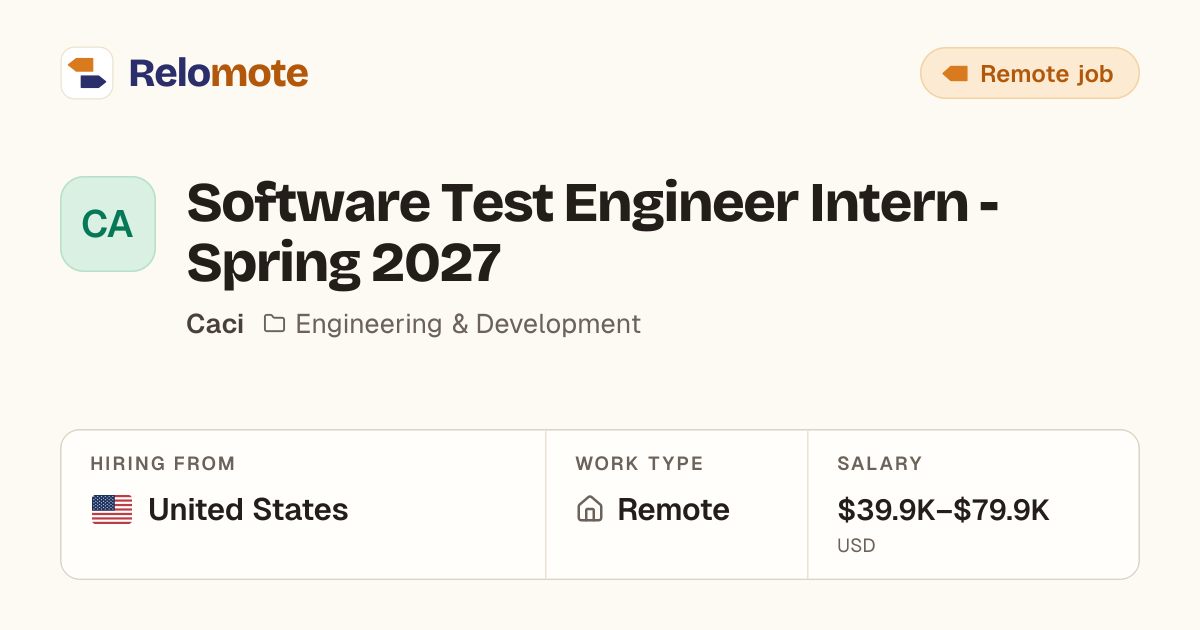 Software Test Engineer Intern - Spring 2027 at Caci | Relomote